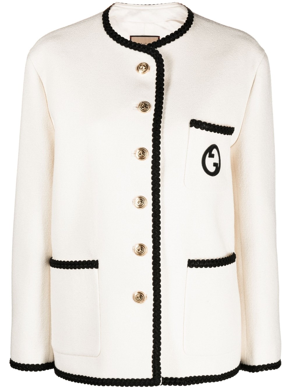 Gucci Retro Tweed Jacket With Embroidery In Beige | ModeSens